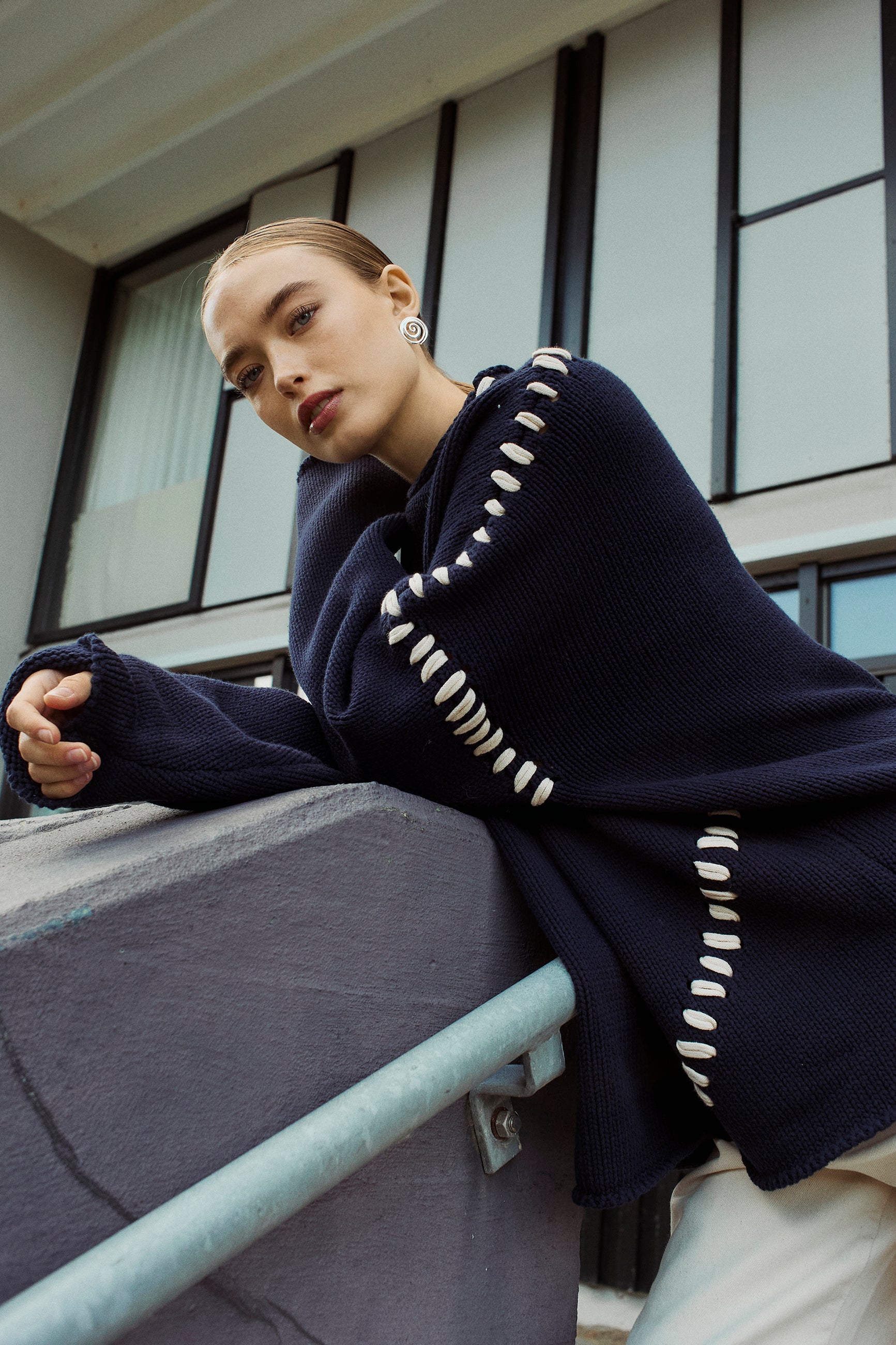 Strings knit top - Navy string